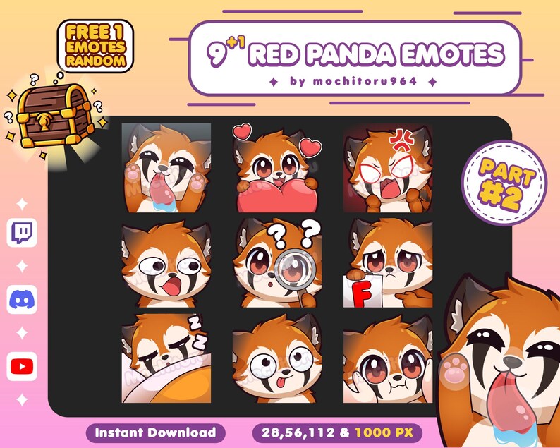 Twitch Emote: Cute Red Panda Emotes Part 2 / 9+1 Emotes / Chibi Emotes ...