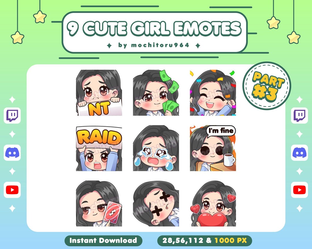 Twitch Emote - Cute Girl Emotes | 9 Girl Emotes Part 3 | Chibi Girl ...