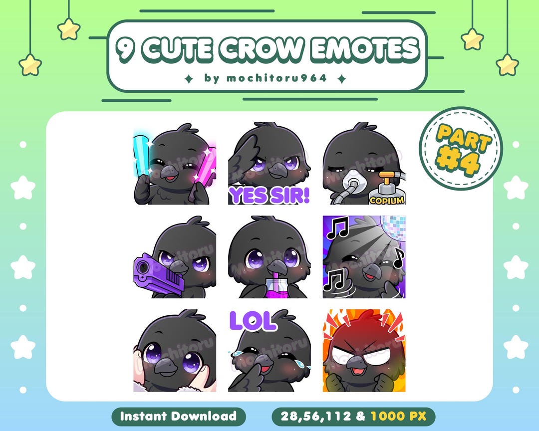 Twitch Emote - Cute Crow Emotes | 9 Raven Emotes Part 4 | Chibi Crow ...