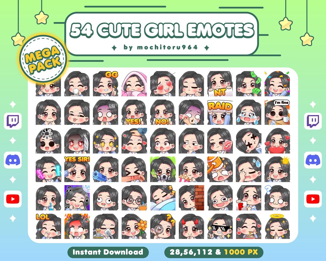 Twitch Emote - Cute Girl Emotes | 54 Girl Mega Pack Emotes | Chibi Girl ...