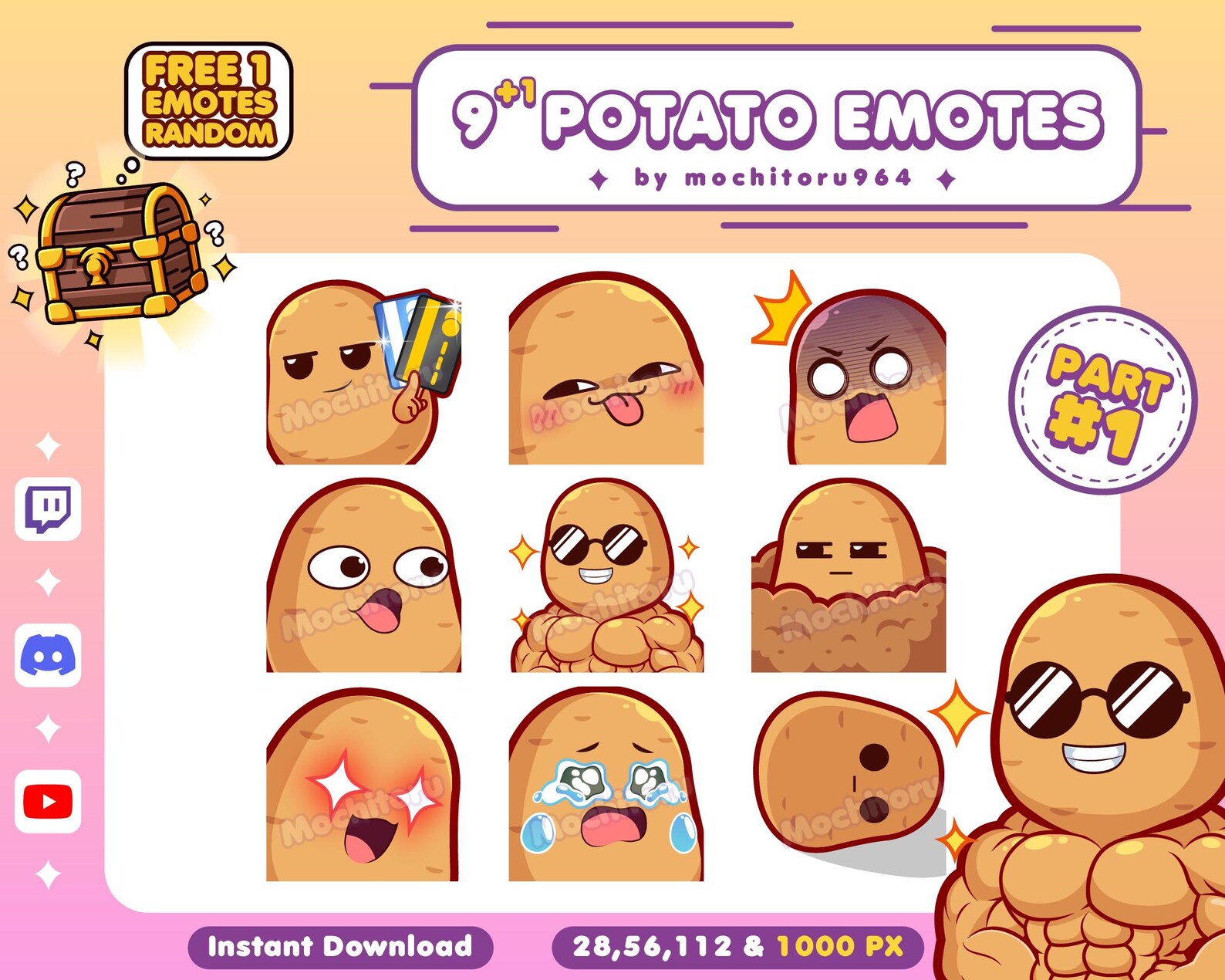 Cute Potato Emotes - Part 1 | 10 Kawaii Emotes for Twitch, Discord ...