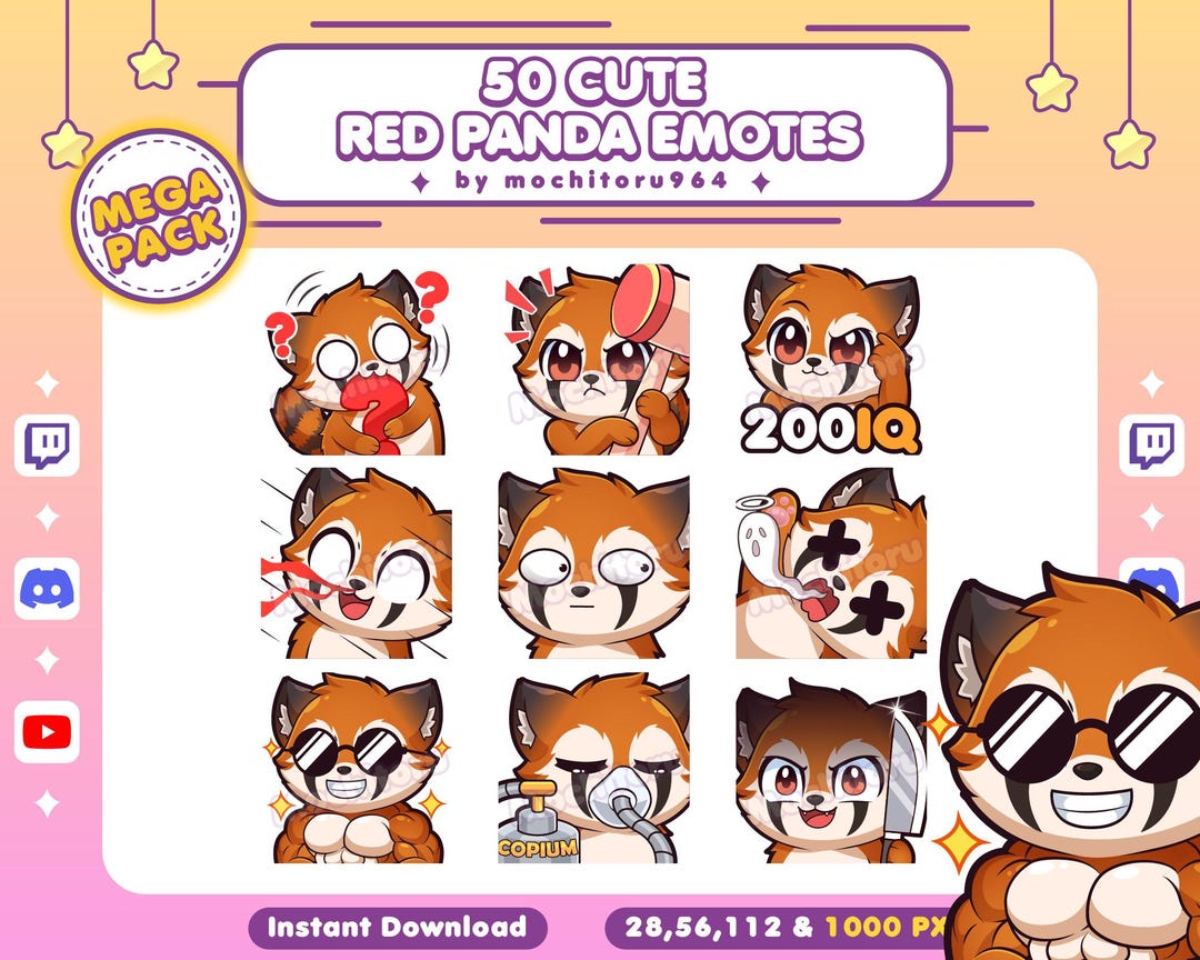Twitch Emote: Cute Red Panda Emotes - Mega Pack 50 Emotes | Chibi ...