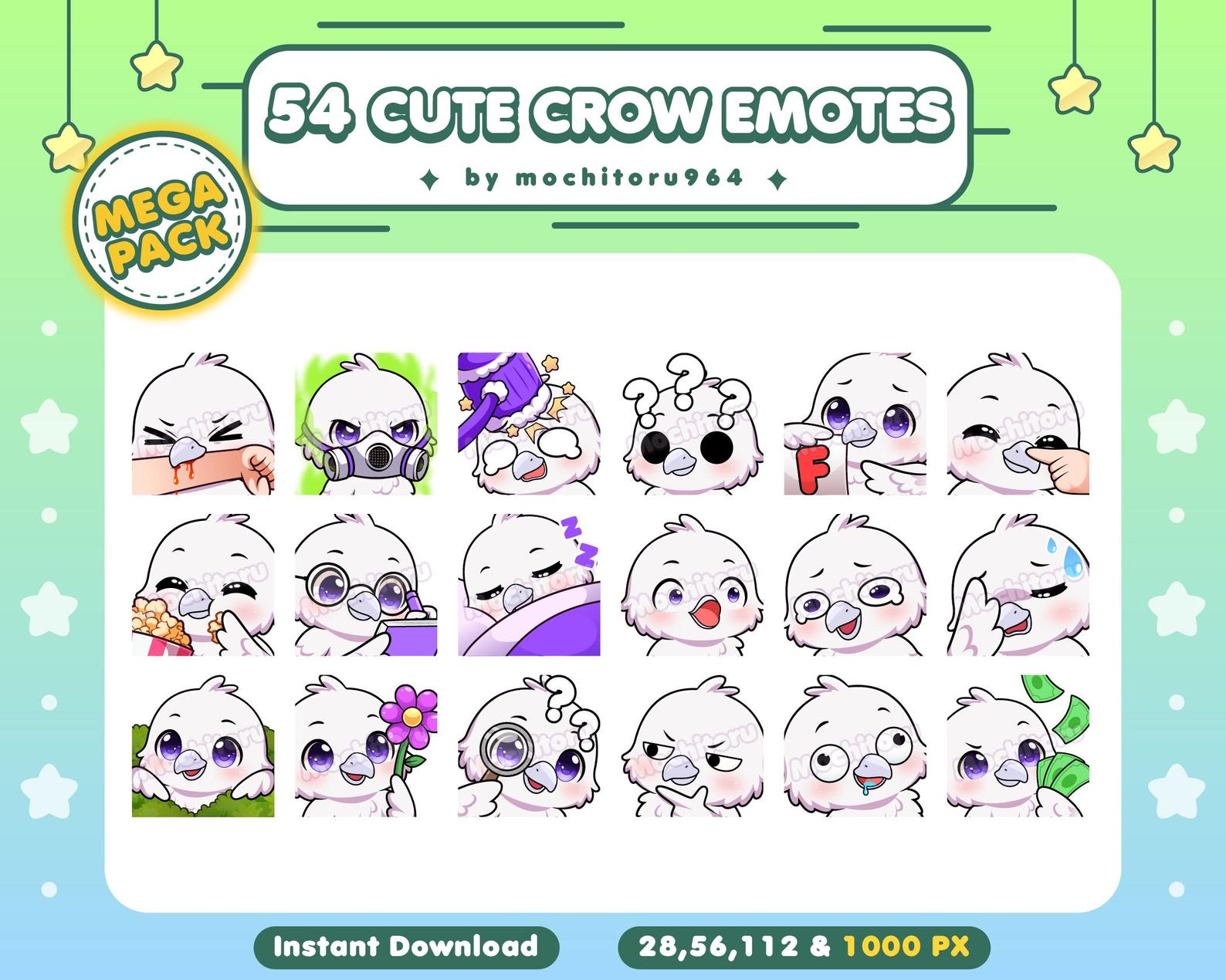 Twitch Emote - Cute Crow Emotes | 54 Raven Emotes Mega Pack | Kawaii ...