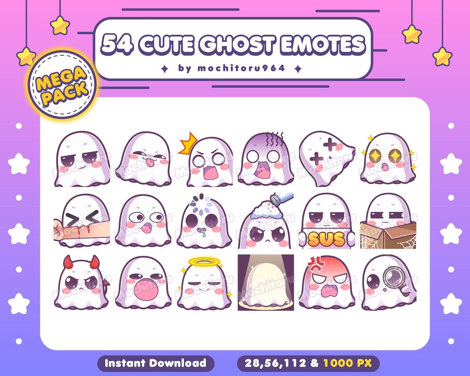 Twitch Emote - Cute Ghost Emotes | Mega Pack Emotes | Kawaii Spooky ...