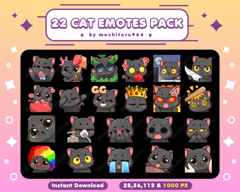 Cute Cat Emotes , 22+3 Black Cat Emotes, Twitch Emotes, Discord Emotes ...