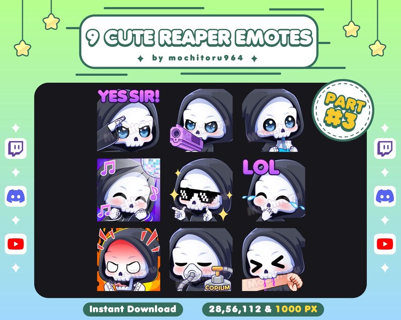Cute Grim Reaper Emotes | 9 Reaper Emotes Part 3 | Twitch Emote | Skull ...