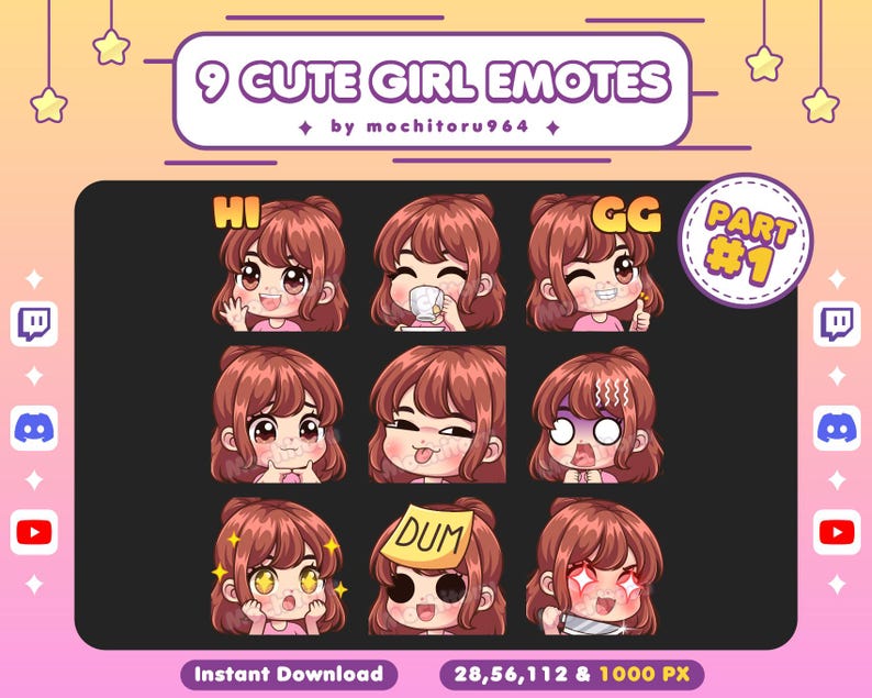 9 Cute Girl Emotes Part 1 / Brown Short Hair / Cute Girl / Brown Hair ...