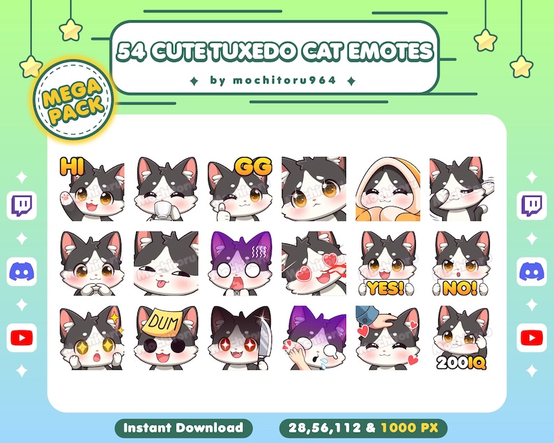Twitch Emote - Cute Tuxedo Cat Emotes | 54 Kitty Emotes, Mega Pack ...