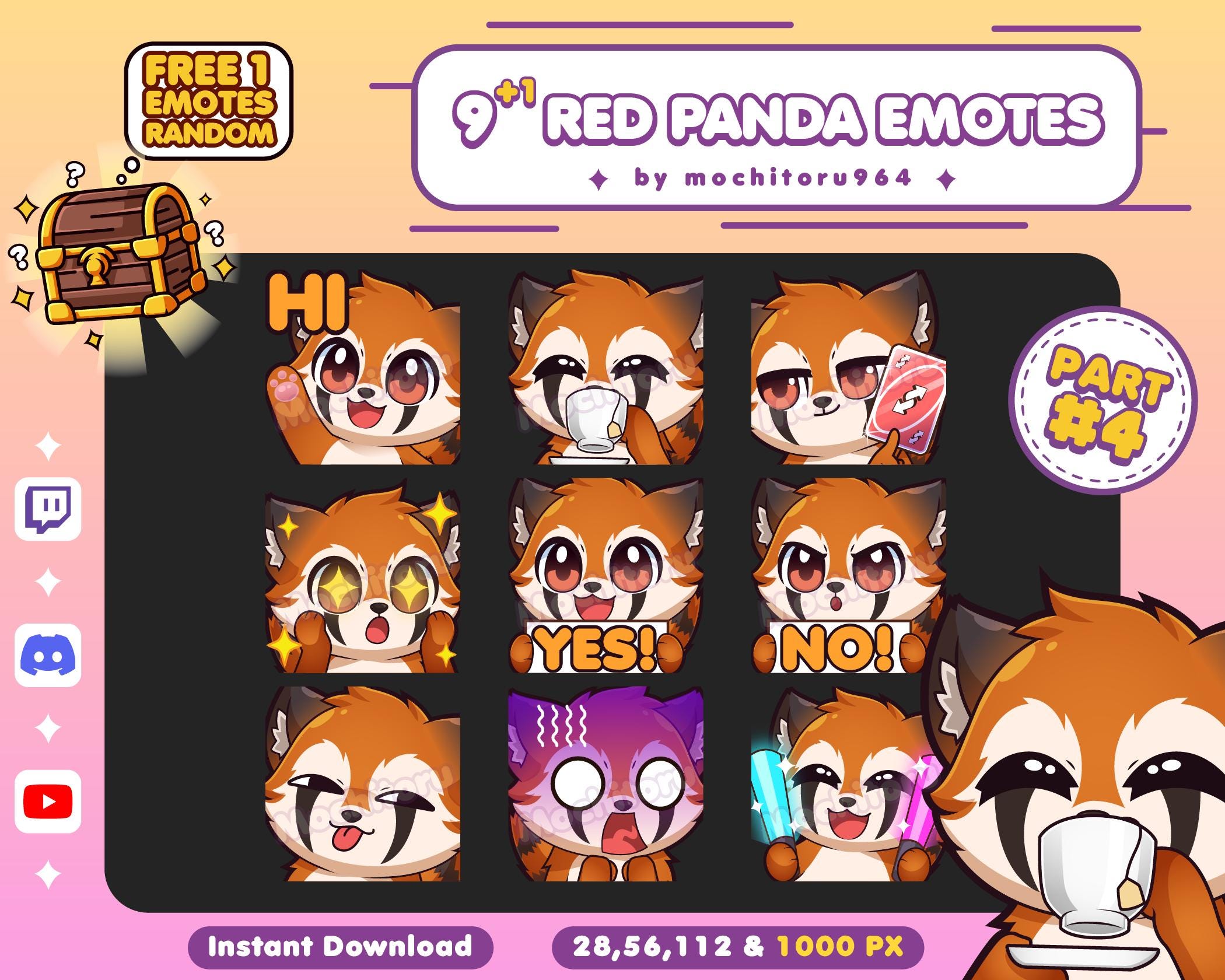 Twitch Emote: Cute Red Panda Emotes Part 4 / 9+1 Emotes / Chibi Emotes ...