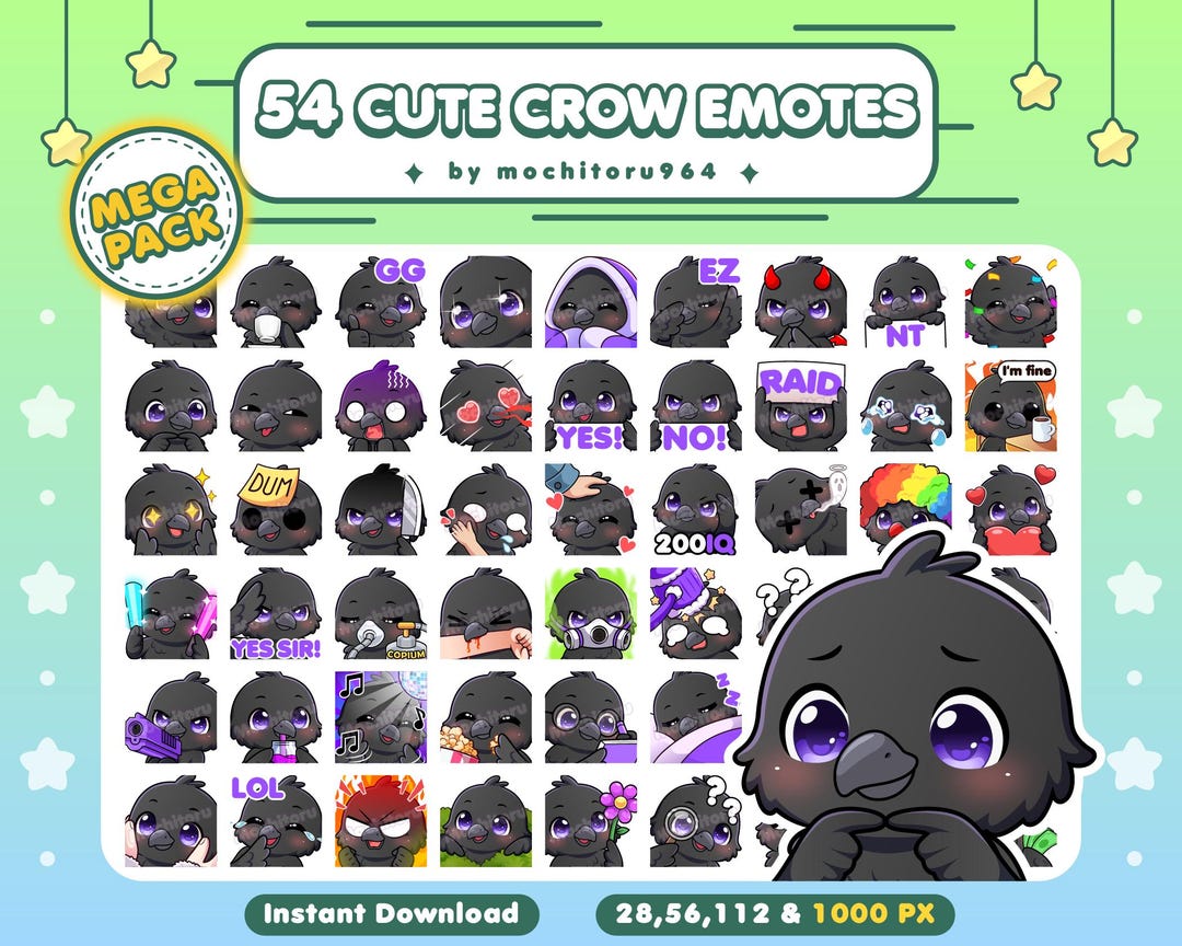 Twitch Emote - Cute Crow Emotes | 54 Raven Emotes Mega Pack | Kawaii ...
