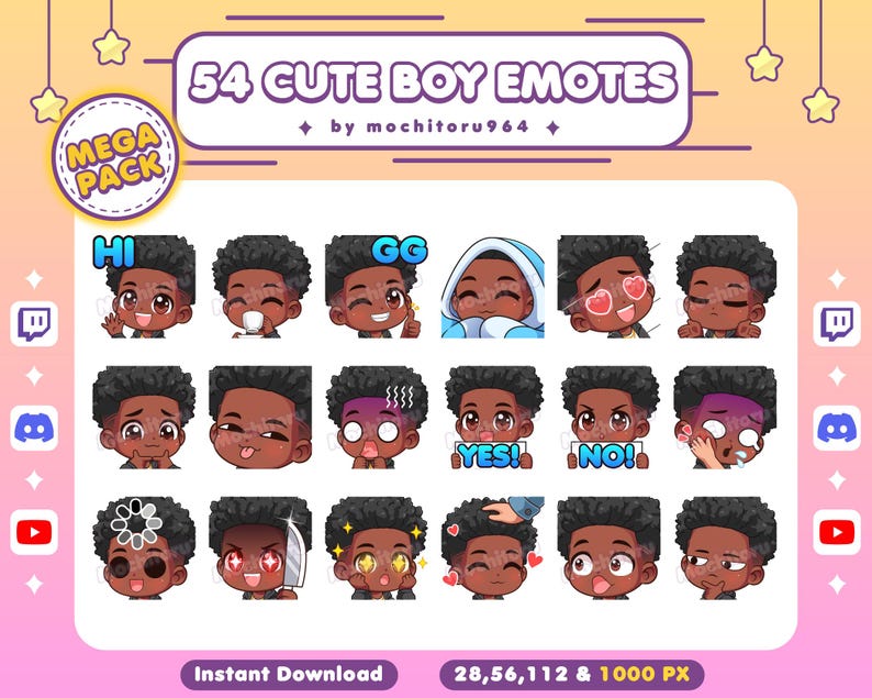 Twitch Emote - Cute Boy Emotes | 54 Boy Emotes, Mega Pack | Male Emotes ...