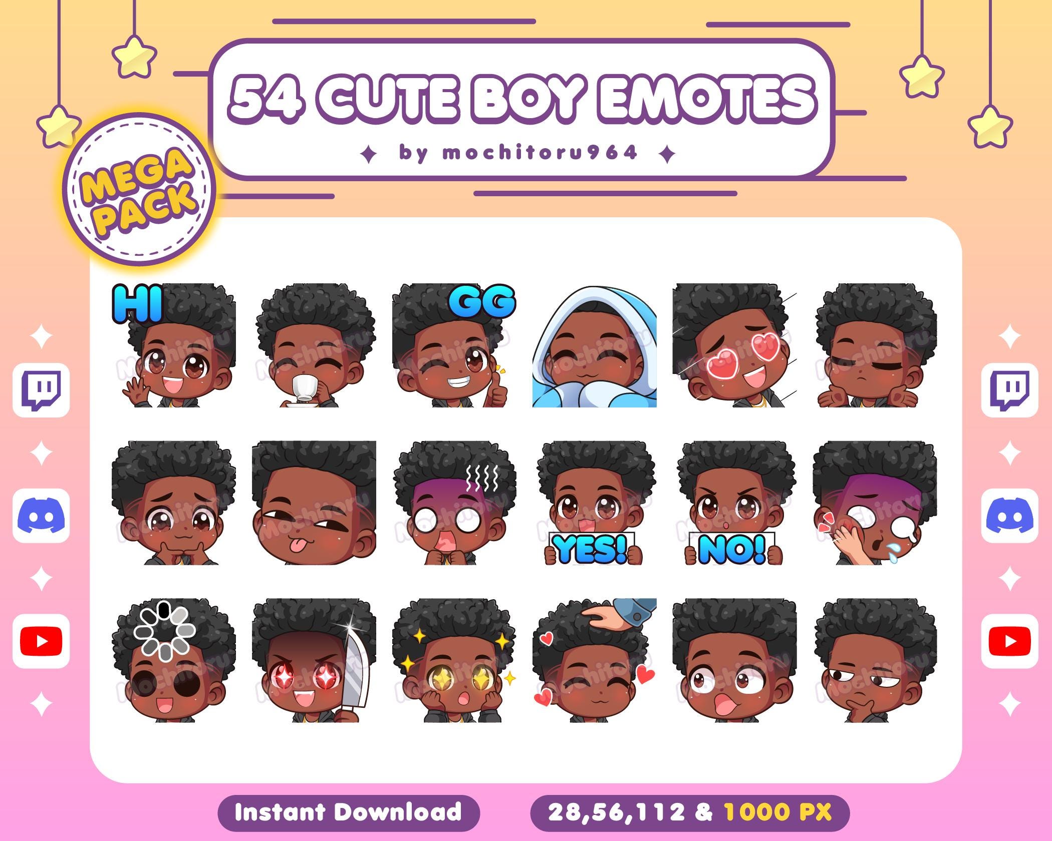 Twitch Emote - Cute Boy Emotes | 54 Boy Emotes, Mega Pack | Male Emotes ...