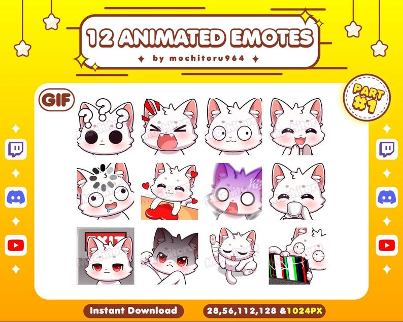 Animated Emotes - Cute White Cat Emotes | 12 White Cat Animated Emotes ...