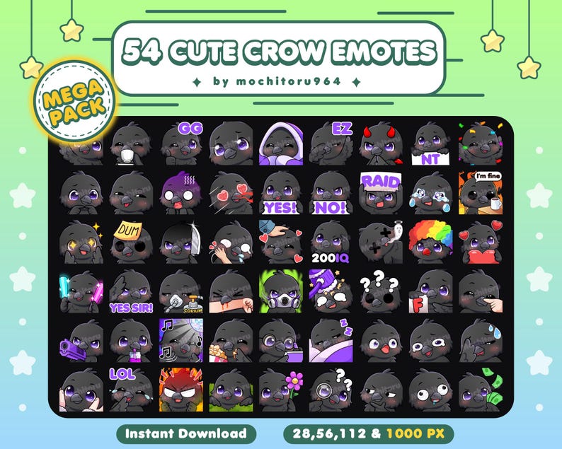 Twitch Emote - Cute Crow Emotes | 54 Raven Emotes Mega Pack | Kawaii ...