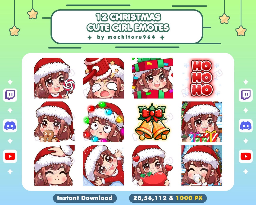 12 Christmas Cute Girl Emotes | Brown Short Hair | Brown Hair Girl ...