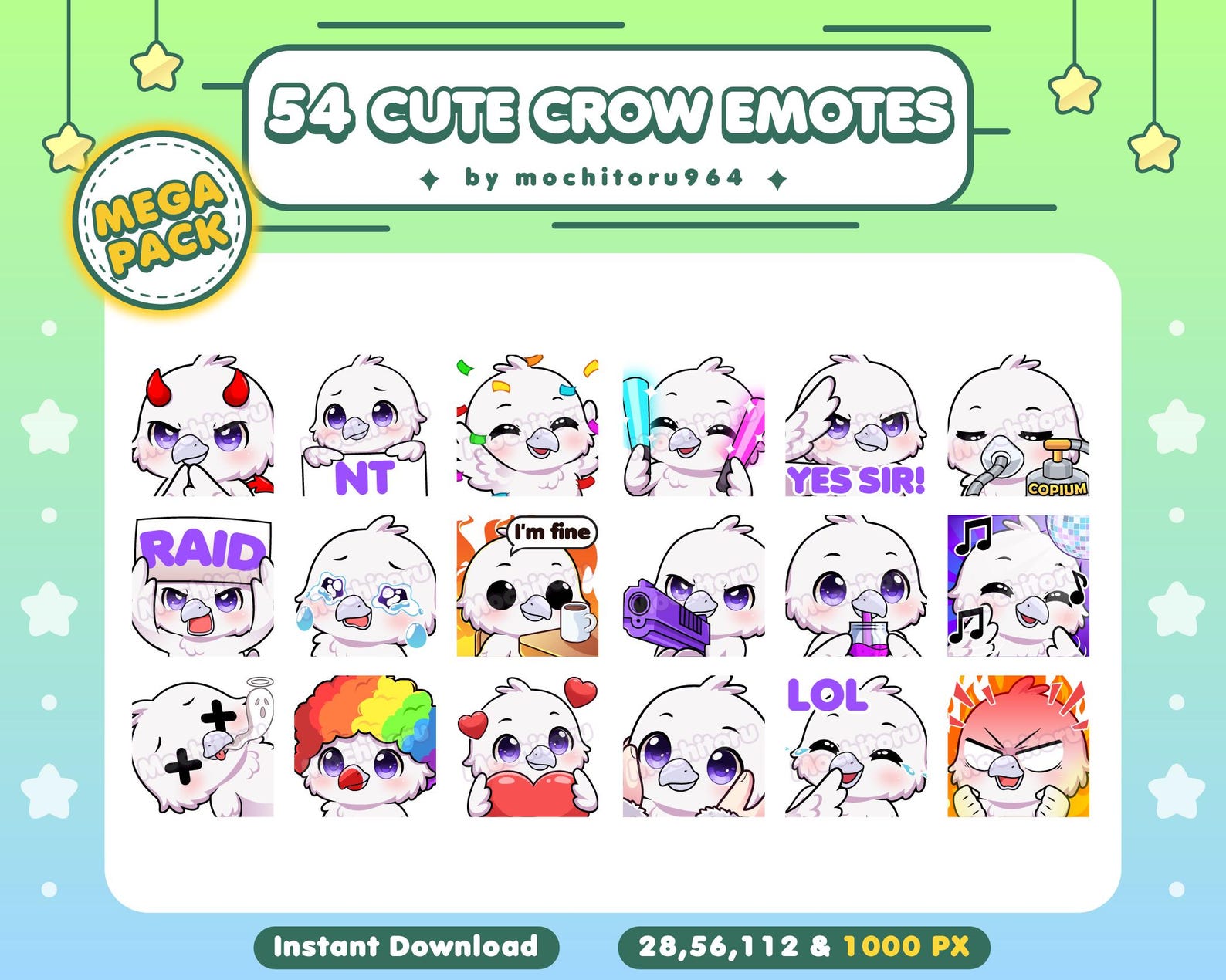 Twitch Emote - Cute Crow Emotes | 54 Raven Emotes Mega Pack | Kawaii ...