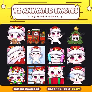 Cute White Lunar Kitty Christmas Emotes | 12 Animated Cat Emotes ...