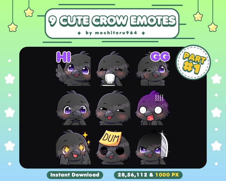 Twitch Emote - Cute Crow Emotes | 9 Raven Emotes Part 1 | Chibi Crow ...