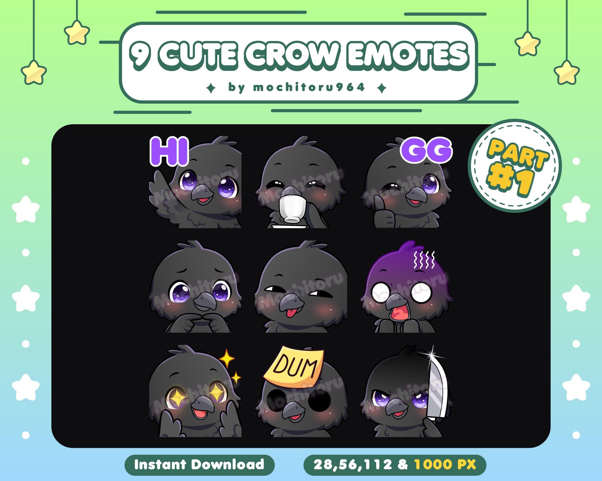Twitch Emote - Cute Crow Emotes | 9 Raven Emotes Part 1 | Chibi Crow ...