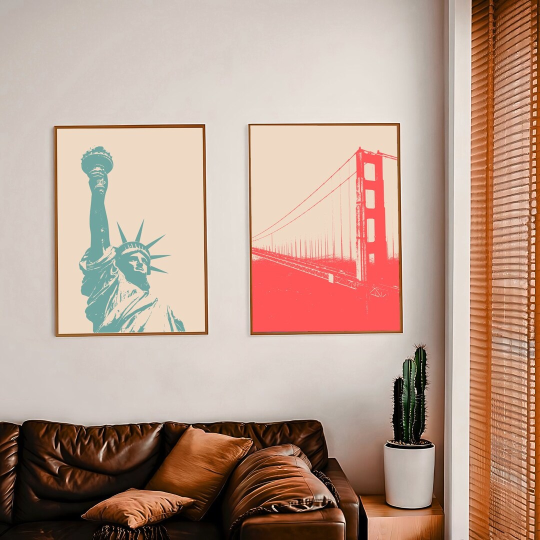 Minimalist USA Symbols Wall Art Eclectic American Landmarks Wall Art ...