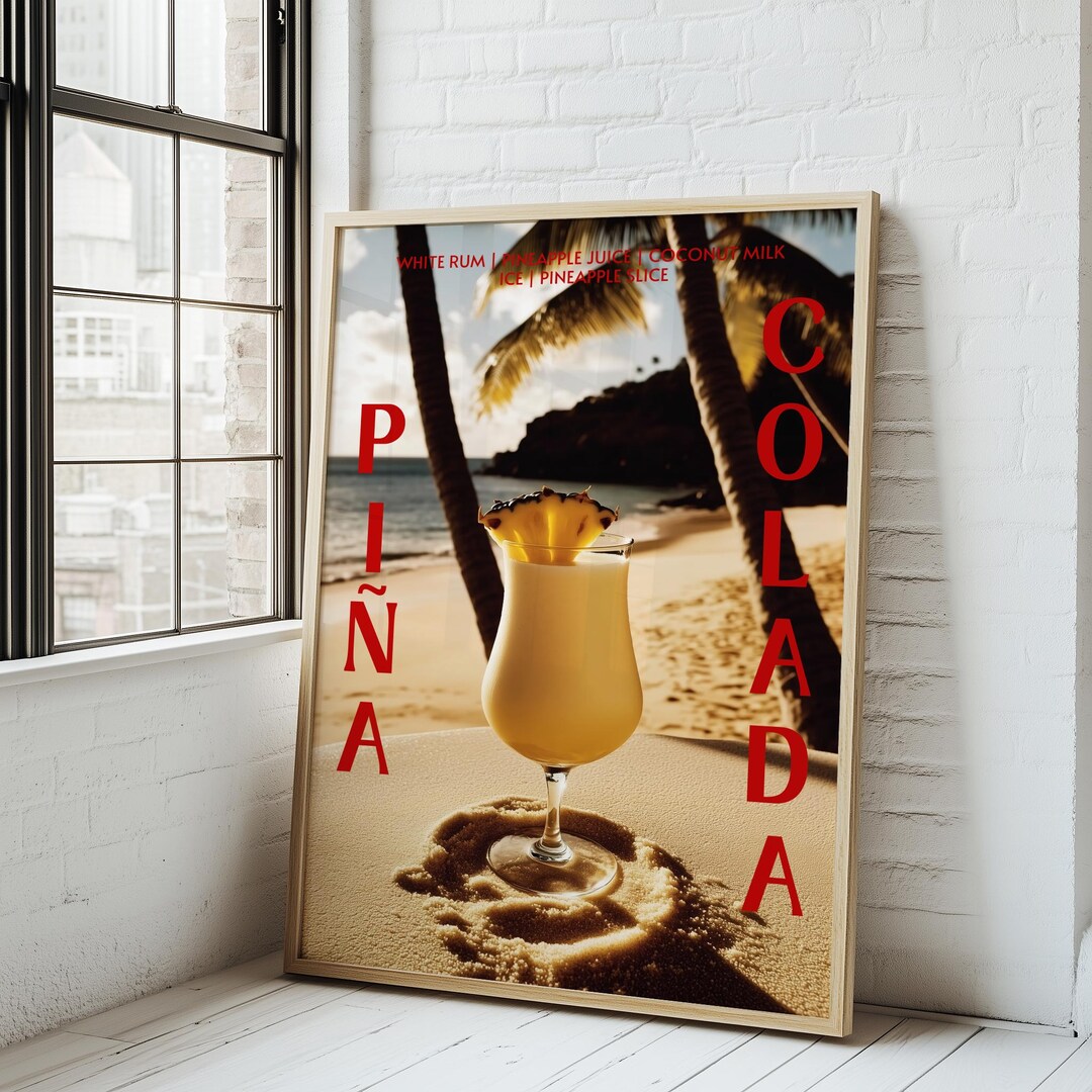 Pina Colada Cocktail Poster Bar Cart Print Kitchen Wall Art Home Bar ...
