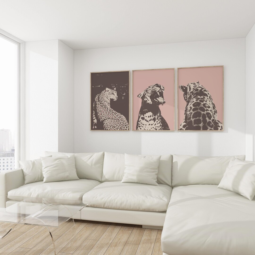 Pastel Pink Leopard Wall Art Set of 3 Preppy Cheetah Wall Art ...