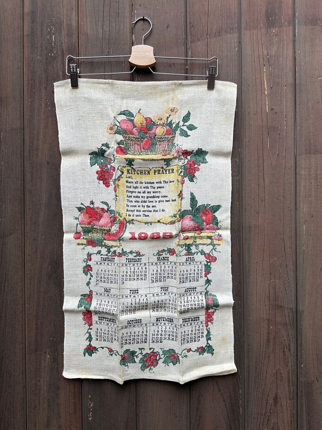 VINTAGE Linen Calendar Kitchen Tea Dish Towel 1965. Fruit Kitchen ...