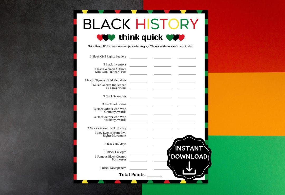 Black History Month Think Quick Game, Black History Month Games,black ...