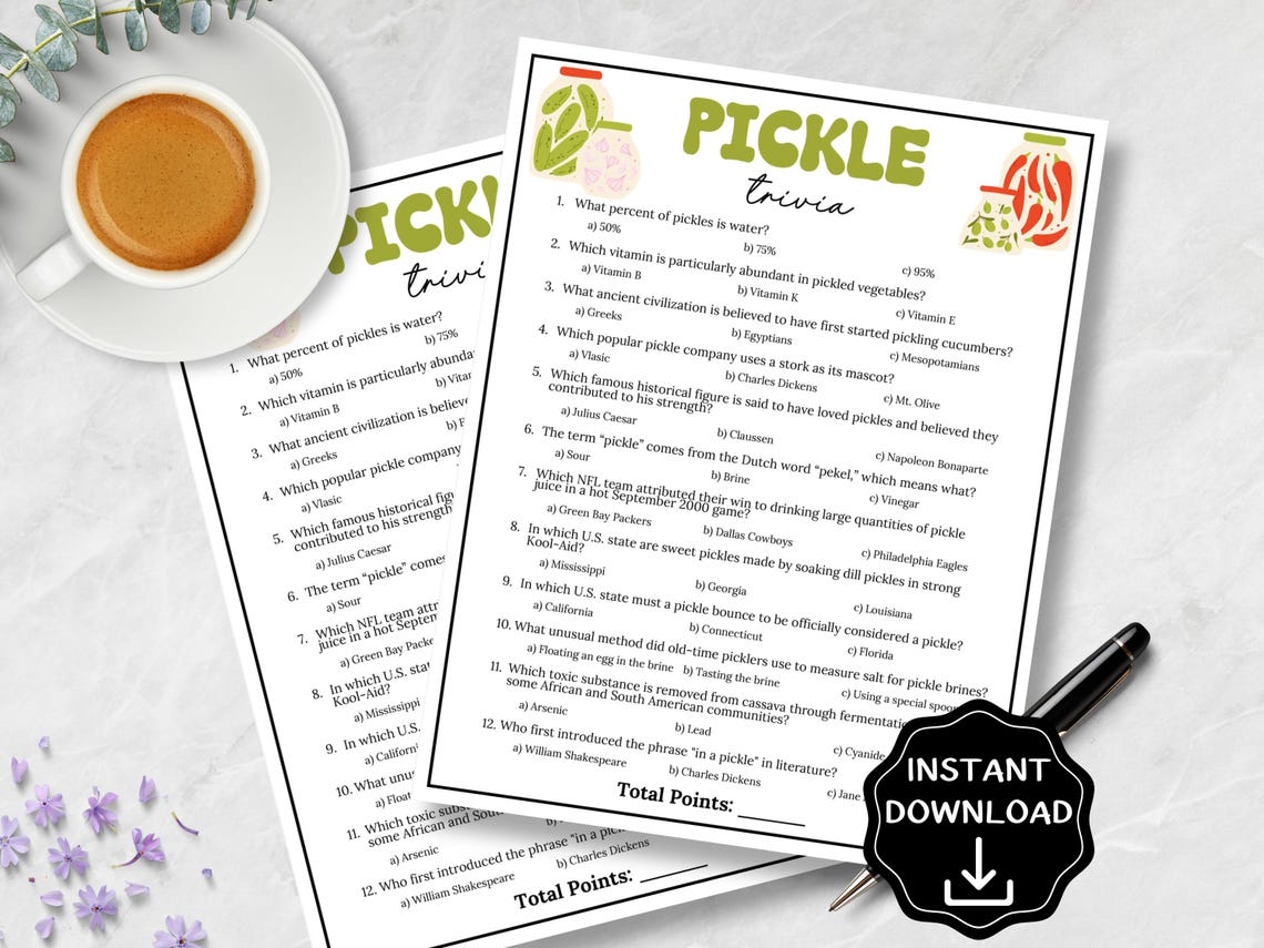 Pickle Trivia Game, Pickle Birthday Game for Kids & Adults, Pickle ...