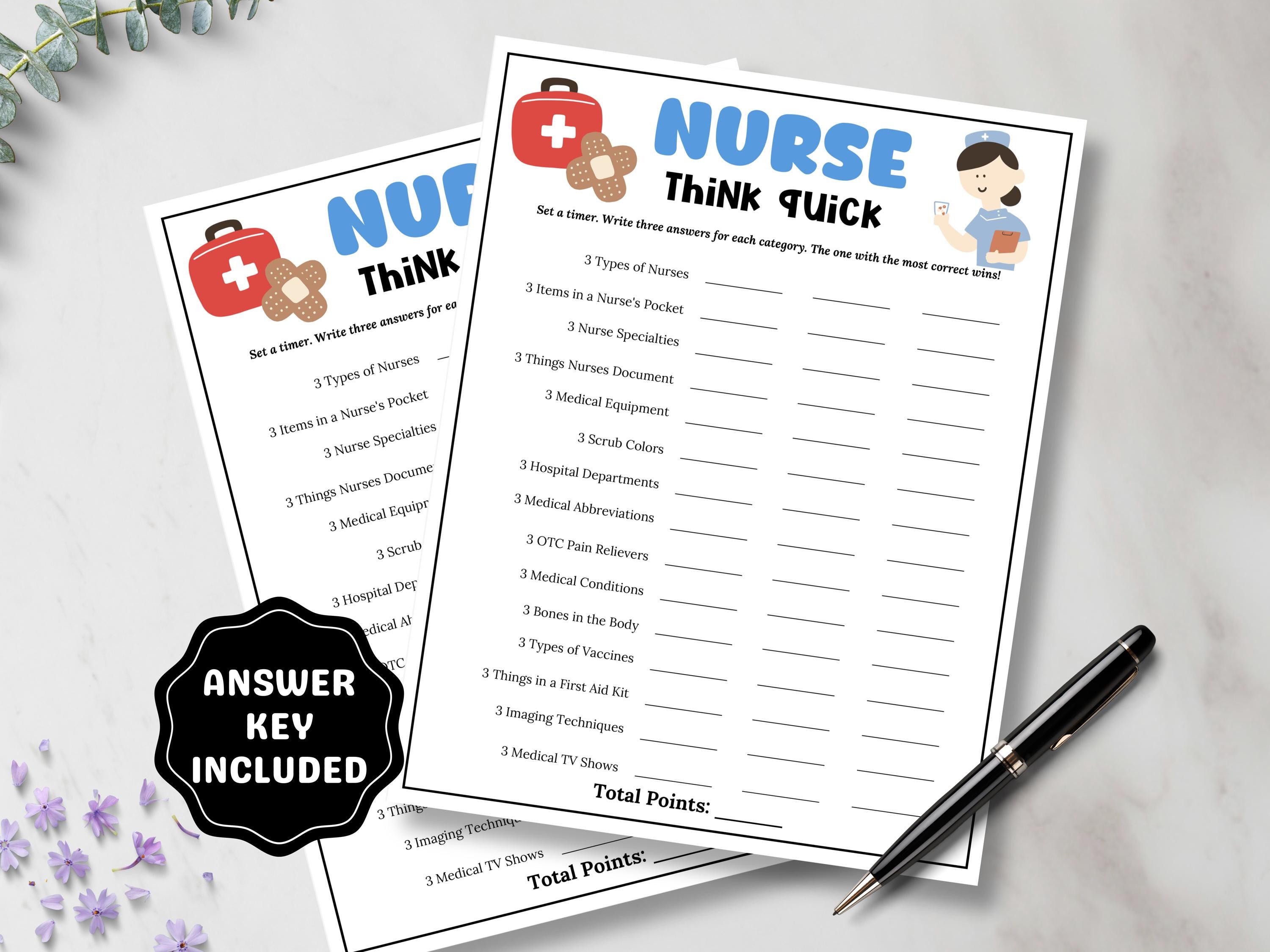 Nurse Think Quick Trivia Game, Nurse Games, Nurse Appreciation Week ...