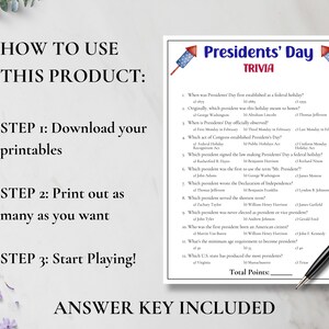 Presidents Day Trivia Game, Presidents Day Games for Presidents Day ...