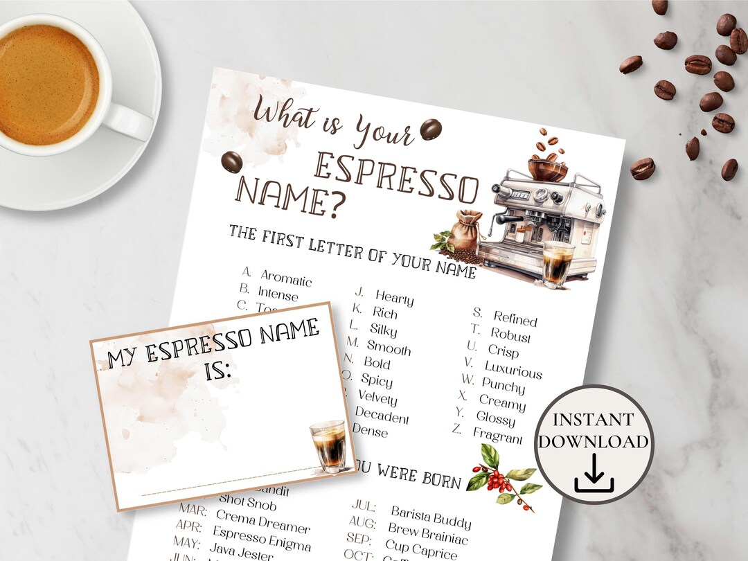 What's Your Espresso Name With Name Tags, Coffe Party Game for Kids ...