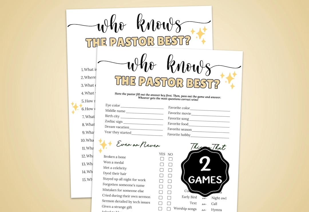 Who Knows the Pastor Best Game, Church Trivia, Pastor Appreciation ...