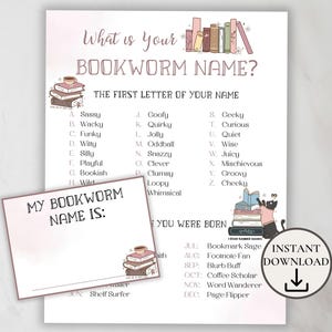 What's Your Bookworm Name With Name Tags, Book Club Games Printable ...