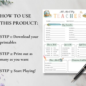 All About My Teacher, Get to Know My Teacher Questions, Teacher ...