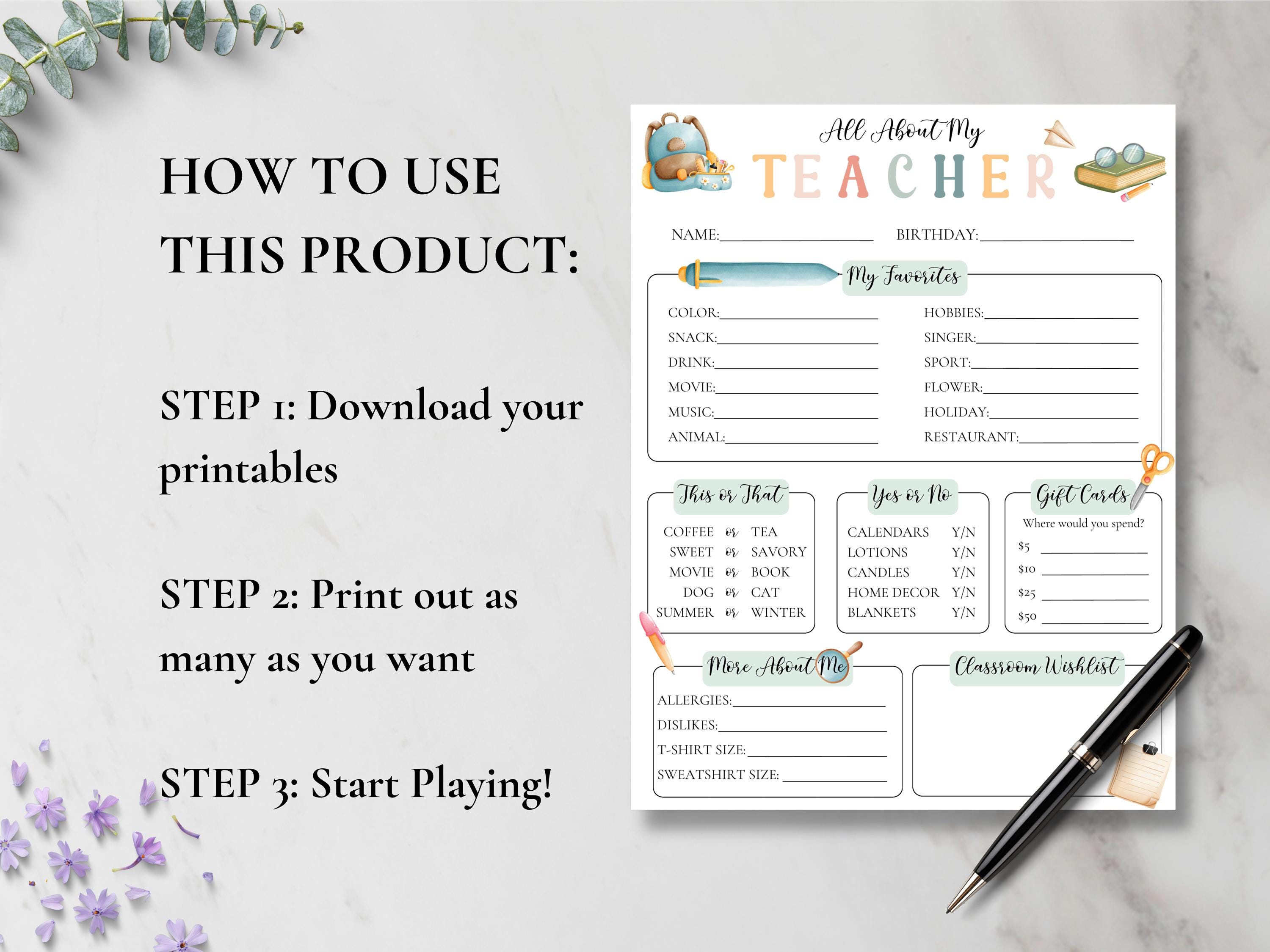 All About My Teacher, Get to Know My Teacher Questions, Teacher ...