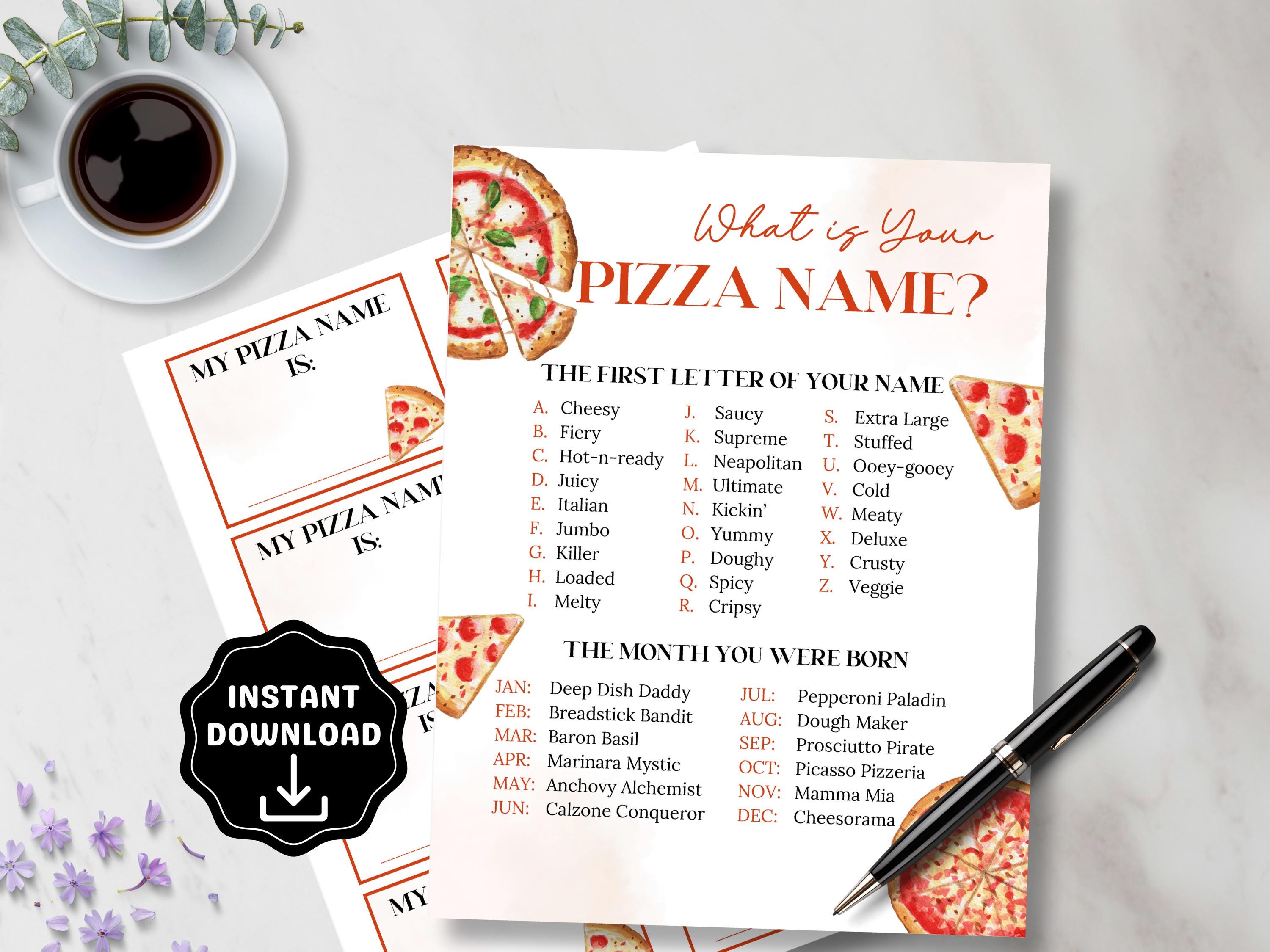 What's Your Pizza Name With Name Tags, Pizza Baby Shower Games, Pizza ...