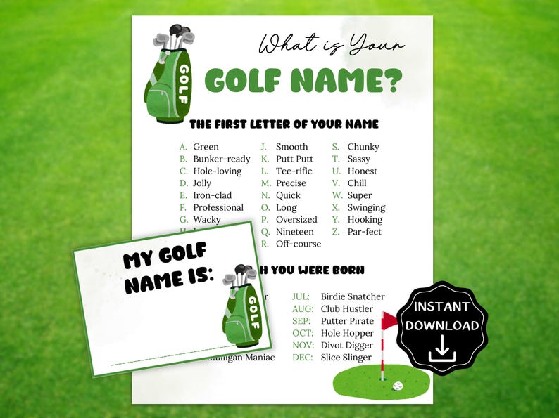 What's Your Golf Name Game With Name Tags, Printable Golf Game for Kids ...