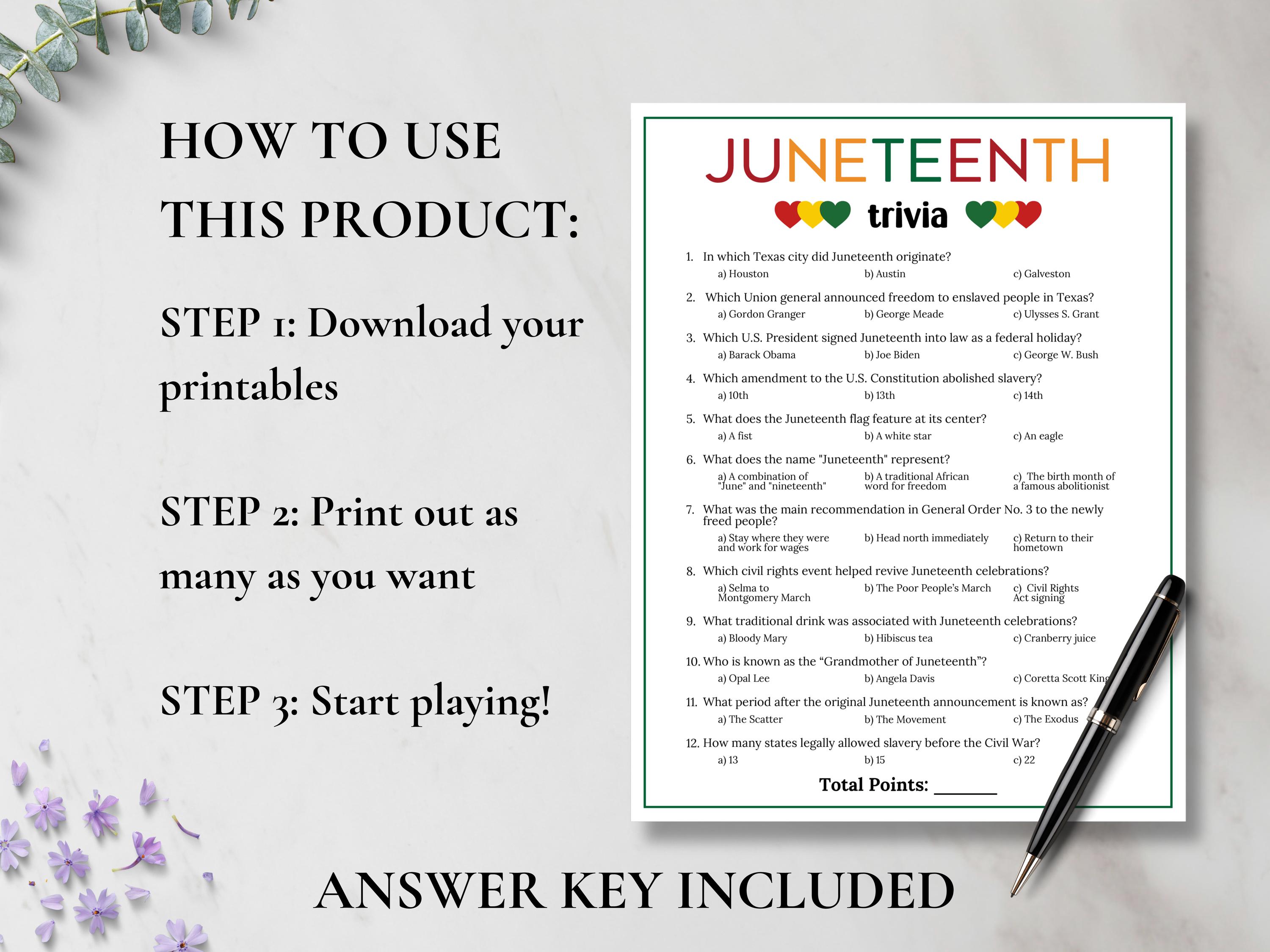 Juneteenth Trivia Game, Juneteenth Games Printable, Juneteenth ...
