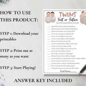 Twins Trivia Baby Shower Game, Printable Twin True False Game, Fun Baby ...