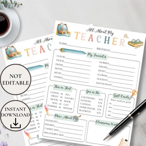 All About My Teacher, Get to Know My Teacher Questions, Teacher ...
