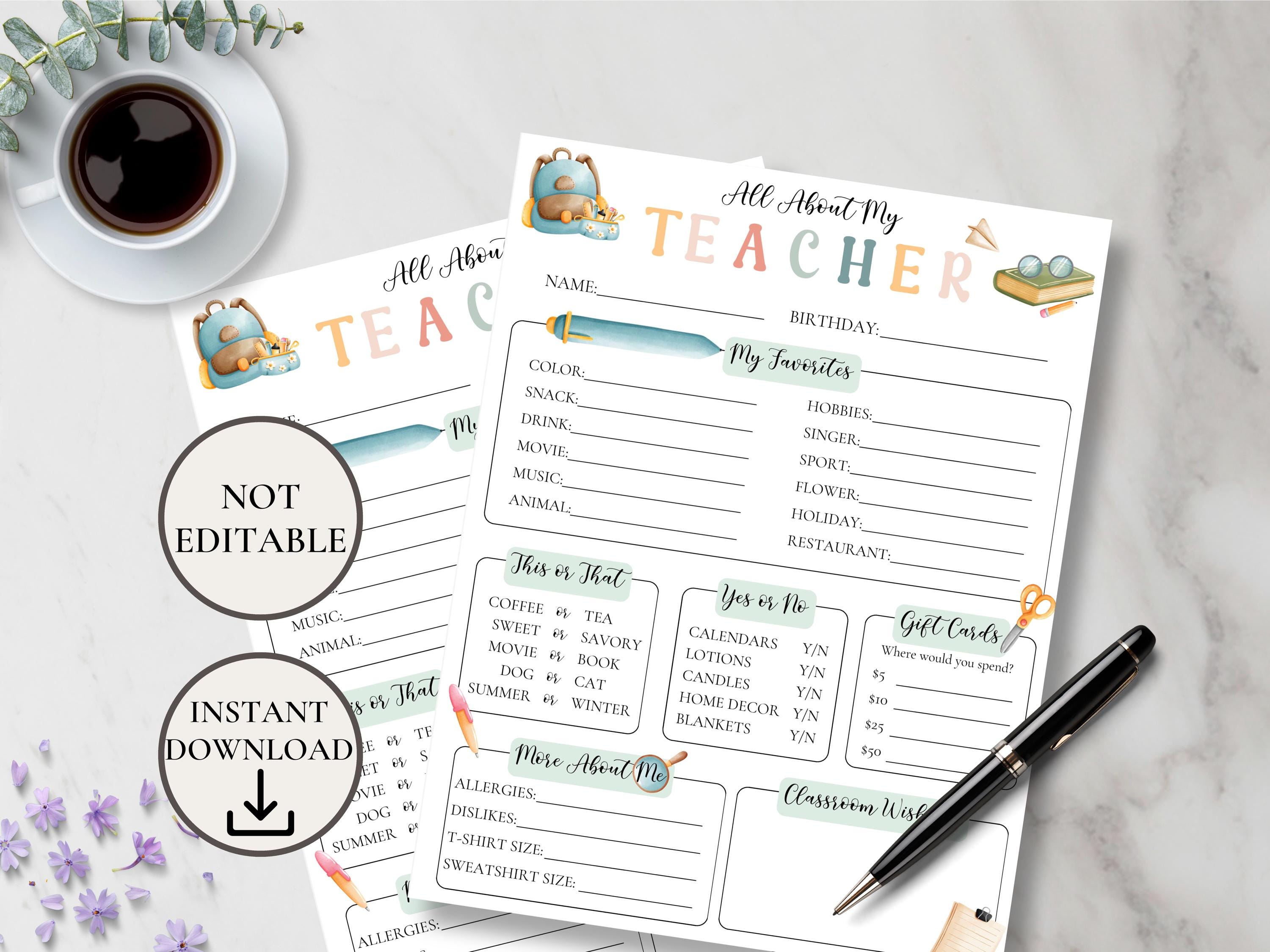 All About My Teacher, Get to Know My Teacher Questions, Teacher ...