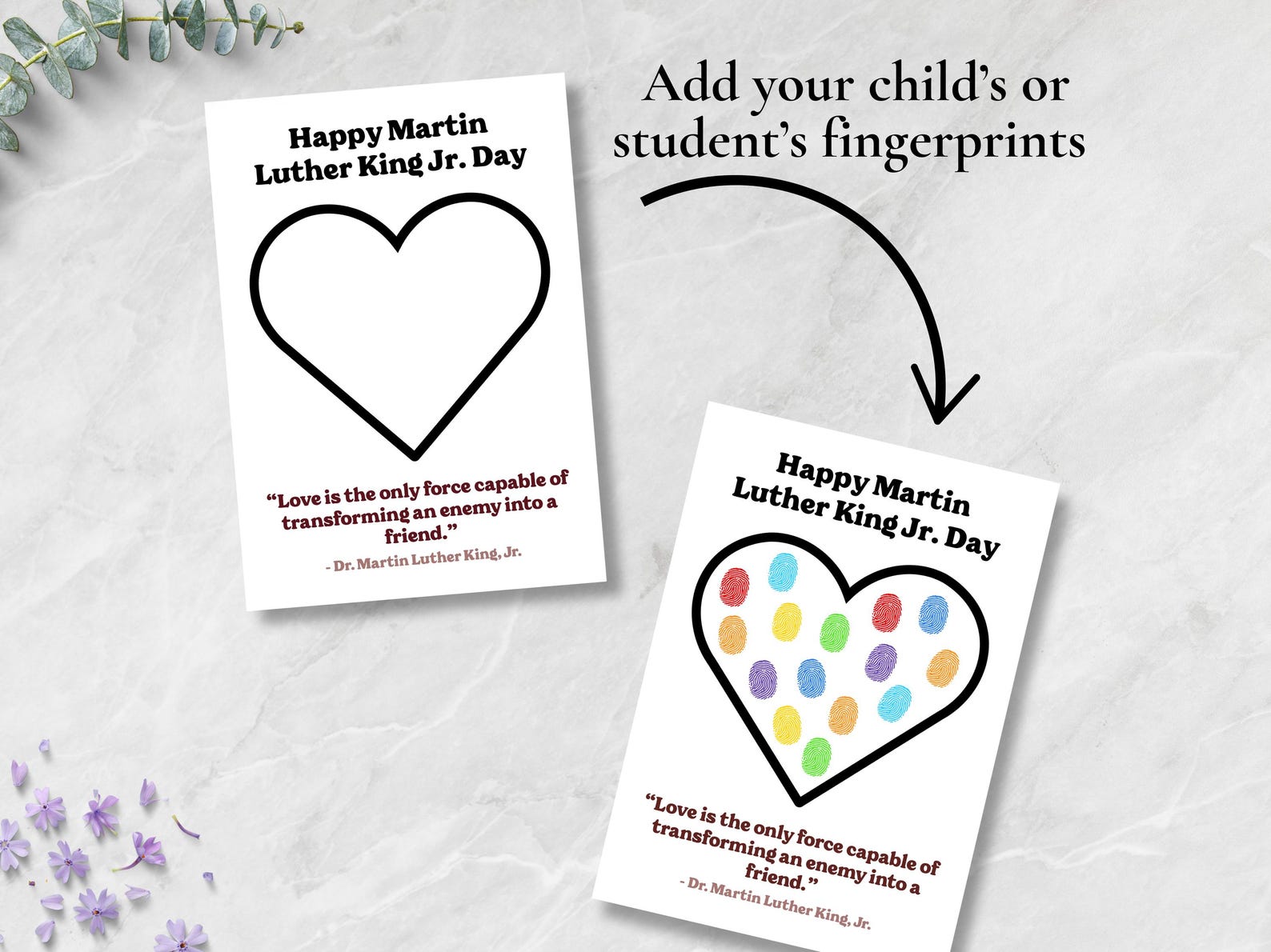 Martin Luther King Day Fingerprint Craft, MLK Day Handprint Art, Black ...