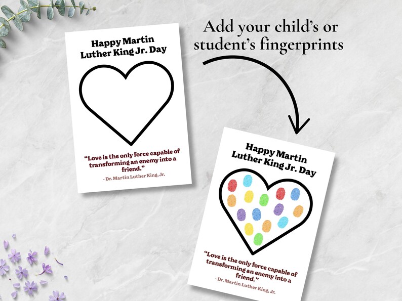 Martin Luther King Day Fingerprint Craft, MLK Day Handprint Art, Black ...