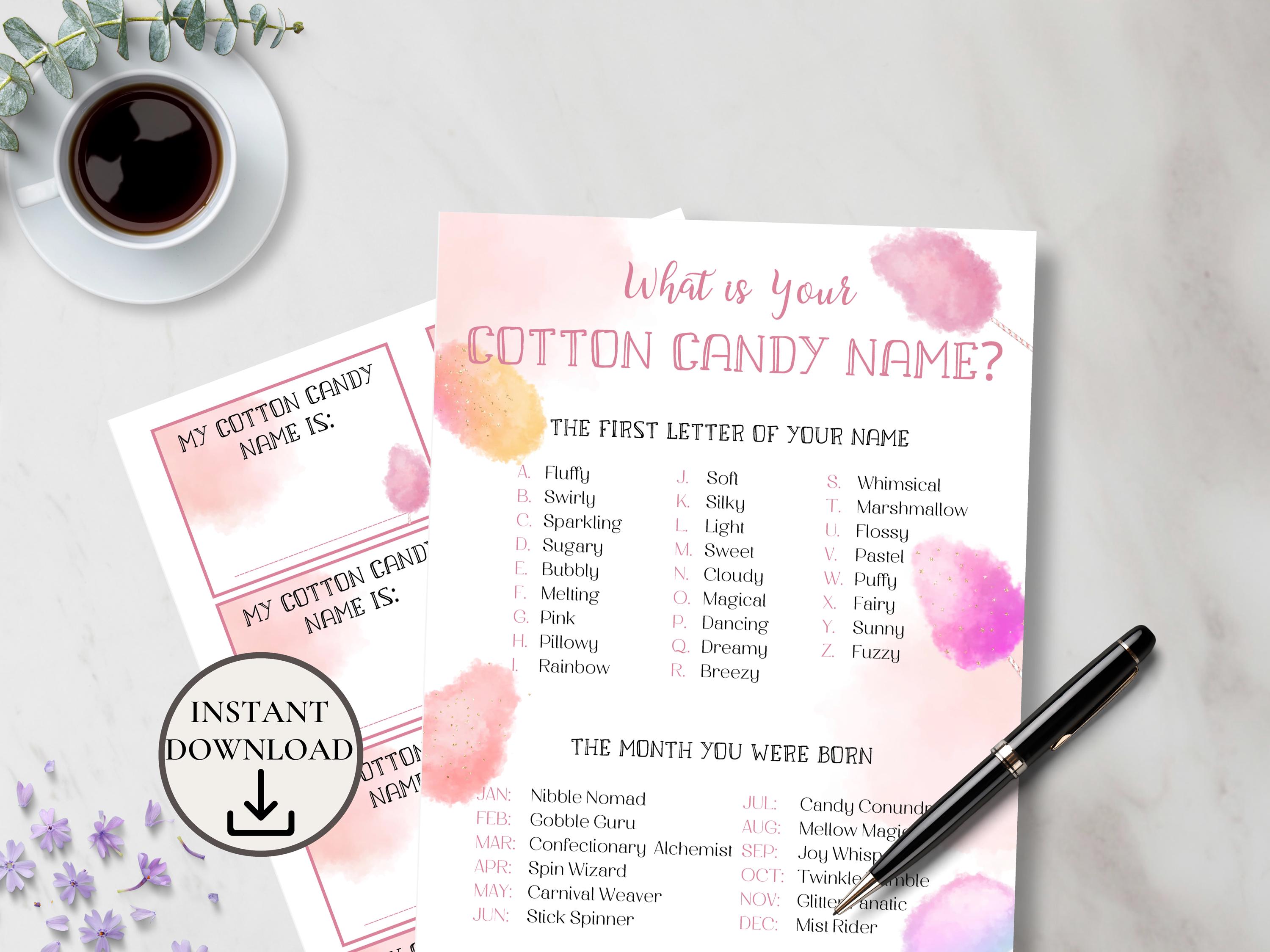 What's Your Cotton Candy Name Game With Name Tags, Fun Cotton Candy ...
