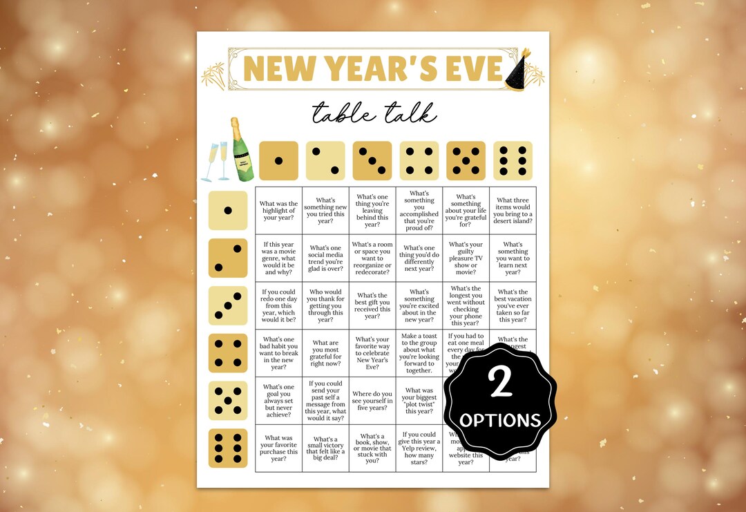 New Years Eve Game, New Years Eve Icebreaker Questions, New Years Dice ...