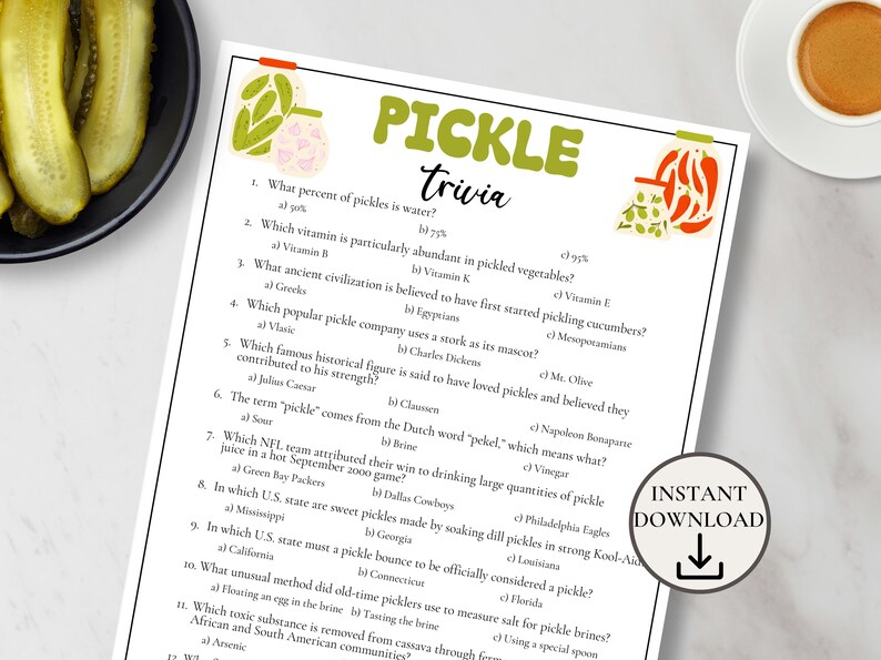 Pickle Trivia Game, Pickle Birthday Game for Kids & Adults, Pickle ...