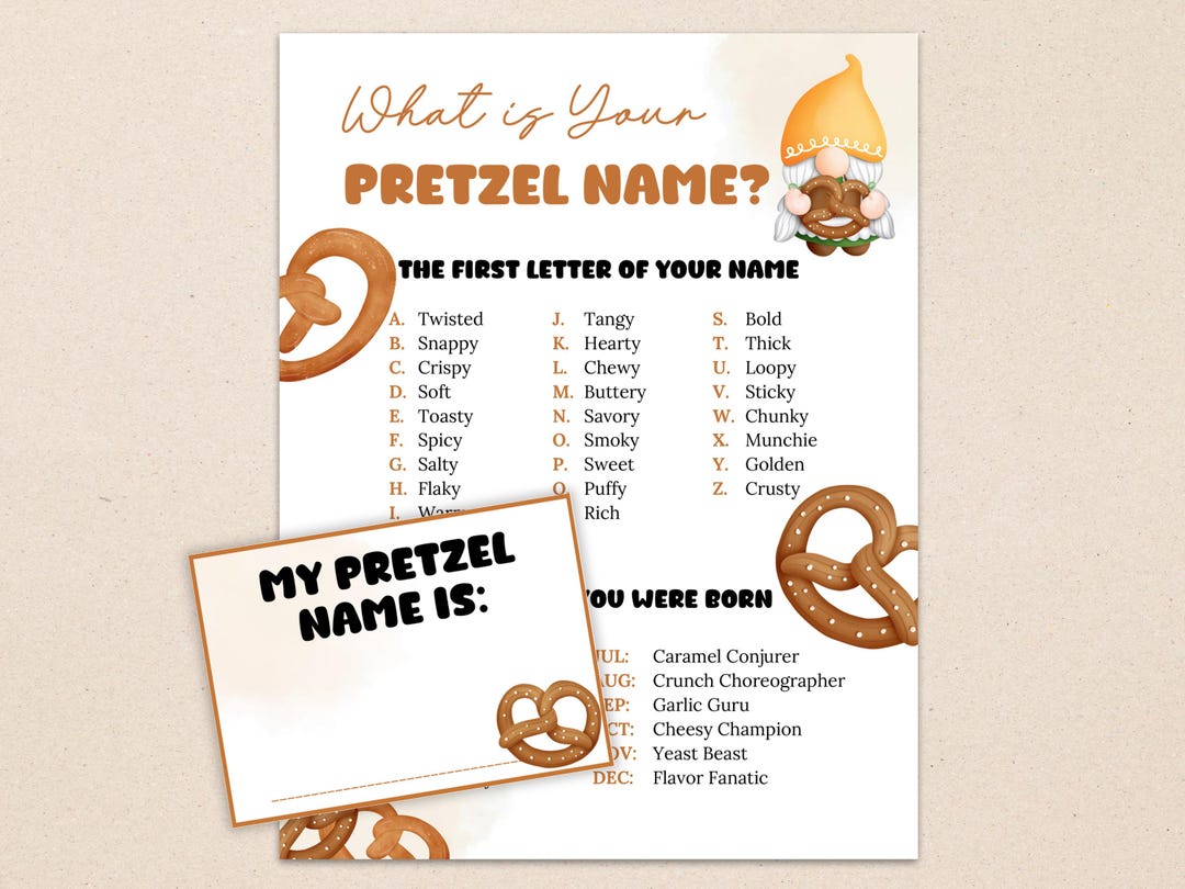 What's Your Pretzel Name Game With Name Tags, Oktoberfest Party Game ...