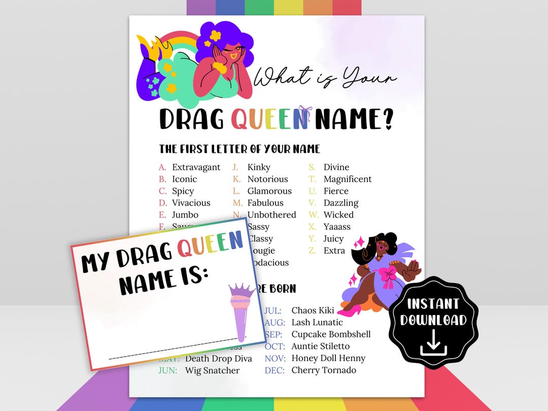 What's Your Drag Queen Name Game With Name Tags, Pride Games, Gay Pride ...