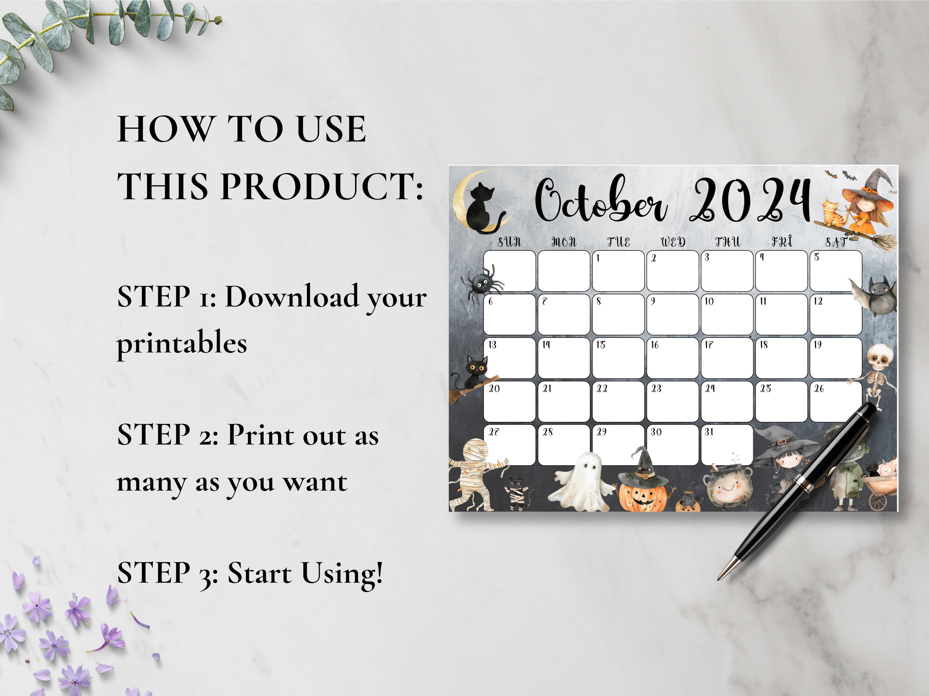 FILLABLE October 2024 Calendar, Printable 2024 Halloween Calendar ...
